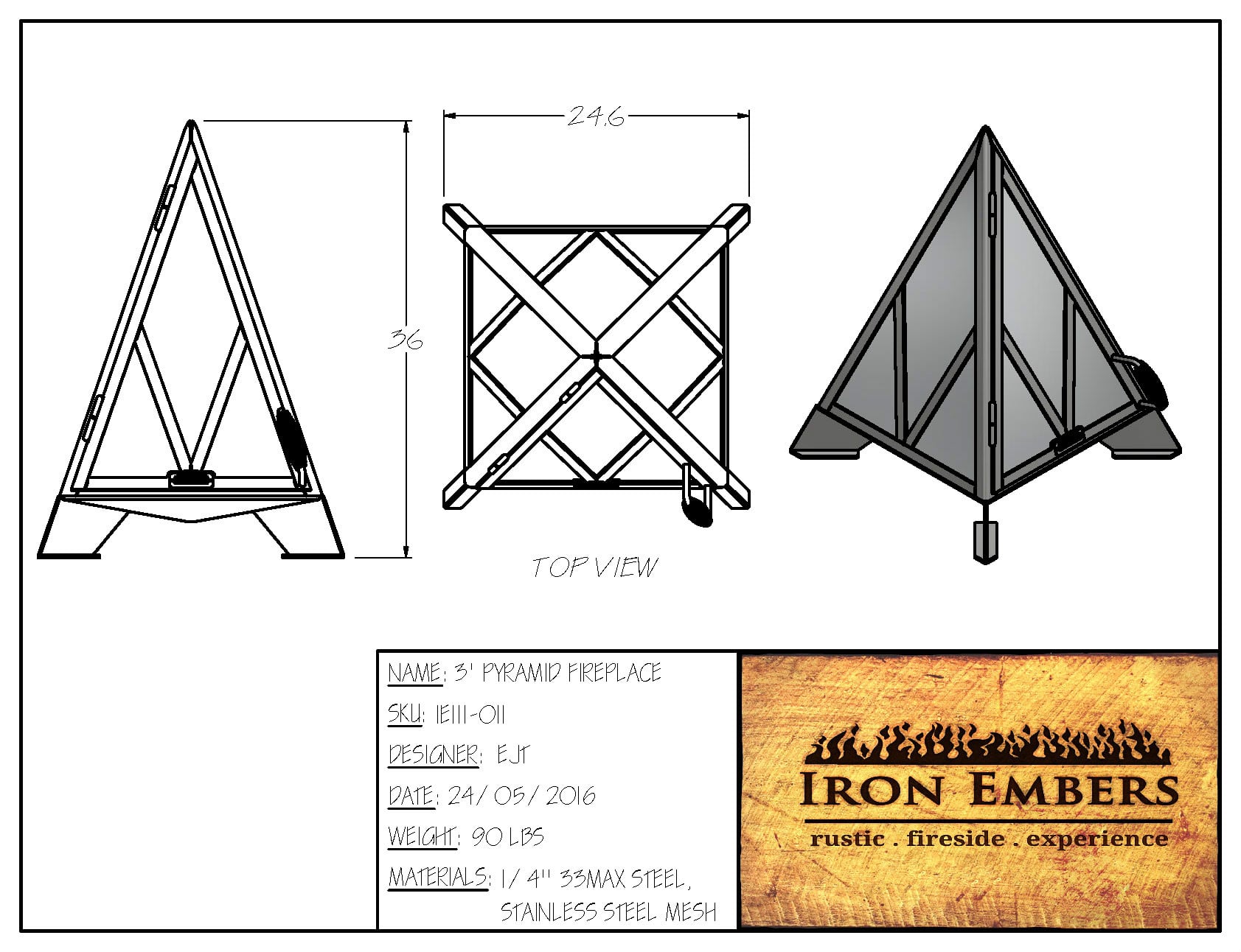 3' Pyramid Outdoor Fireplace