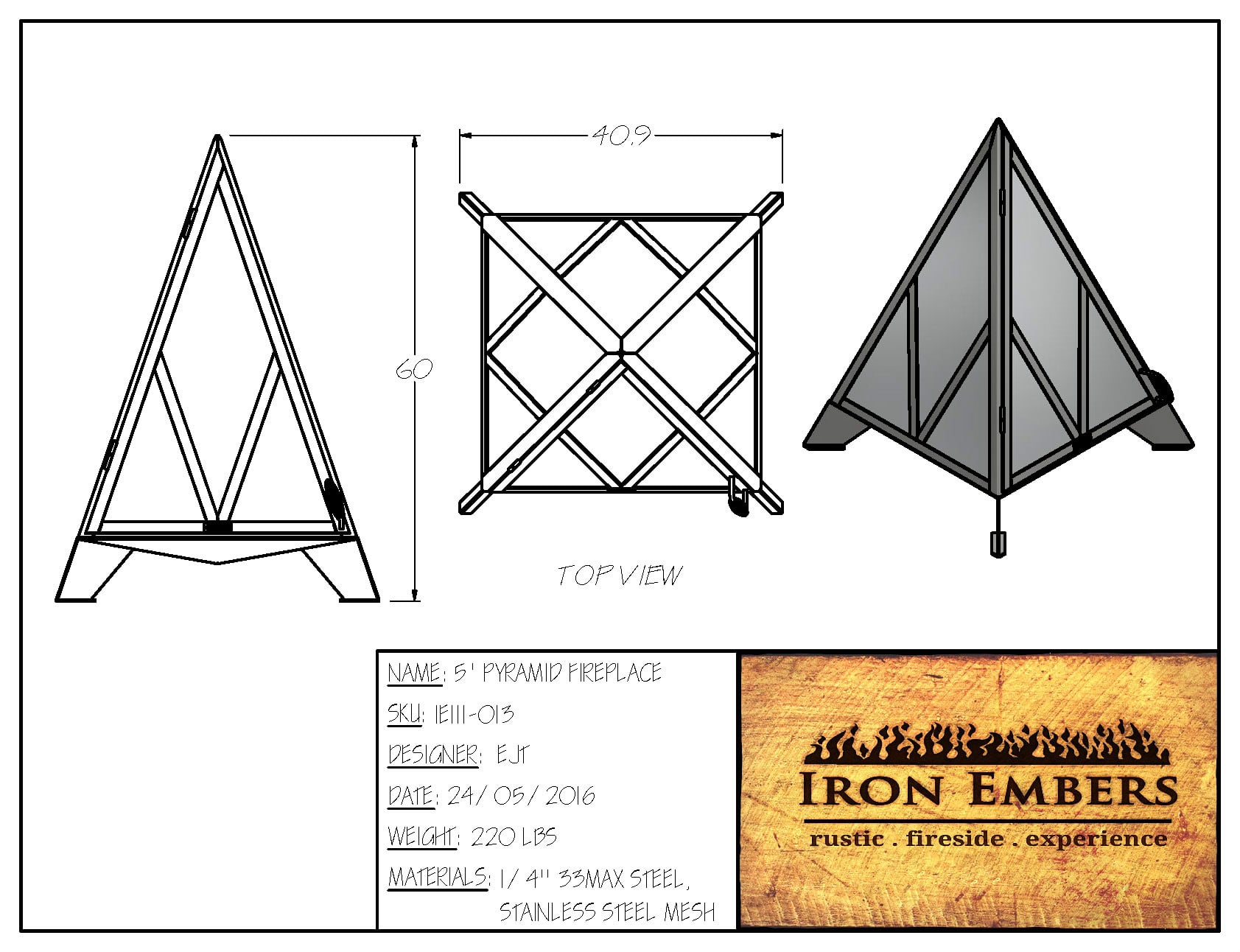 5' Pyramid Outdoor Fireplace