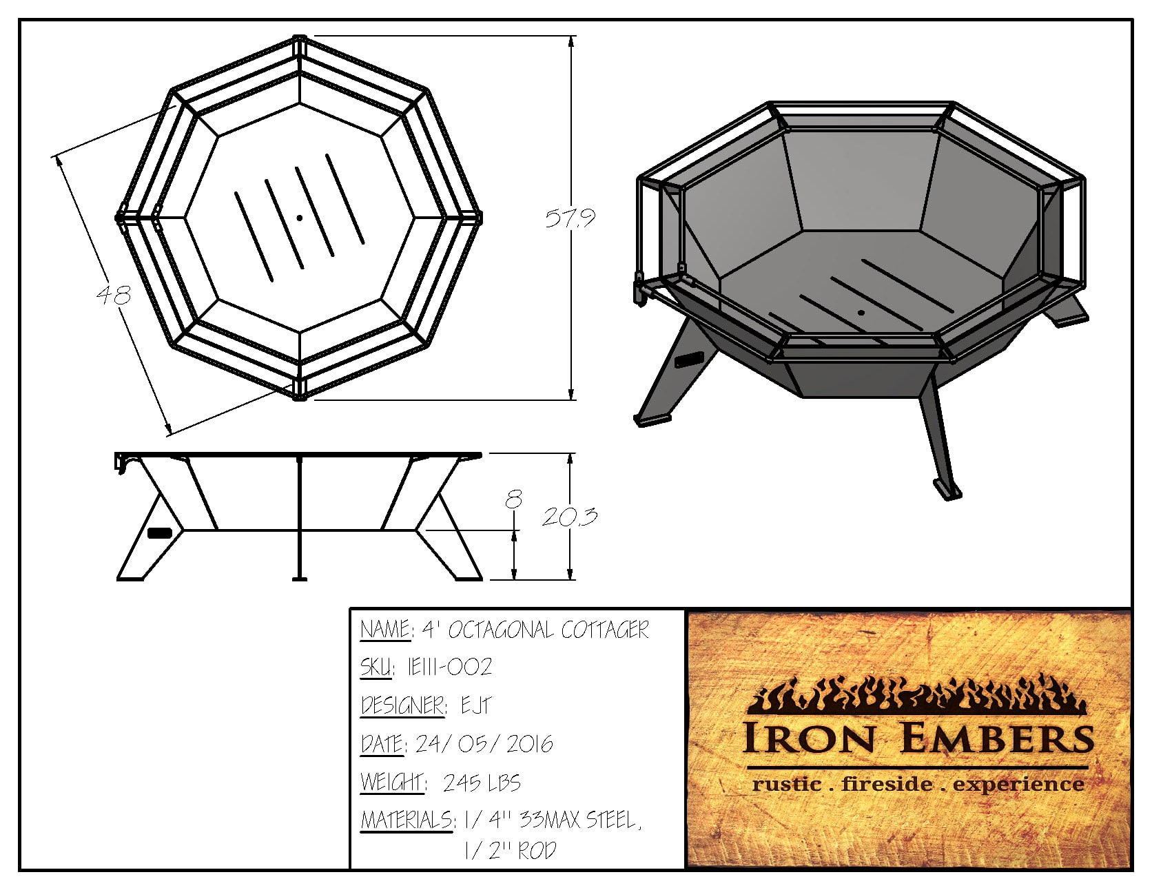 4' Octagonal Cottager Fire Pit